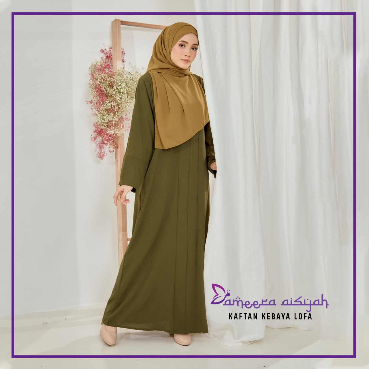 Kaftan Kebaya Lofa Olive Green - Ameera Aisyah