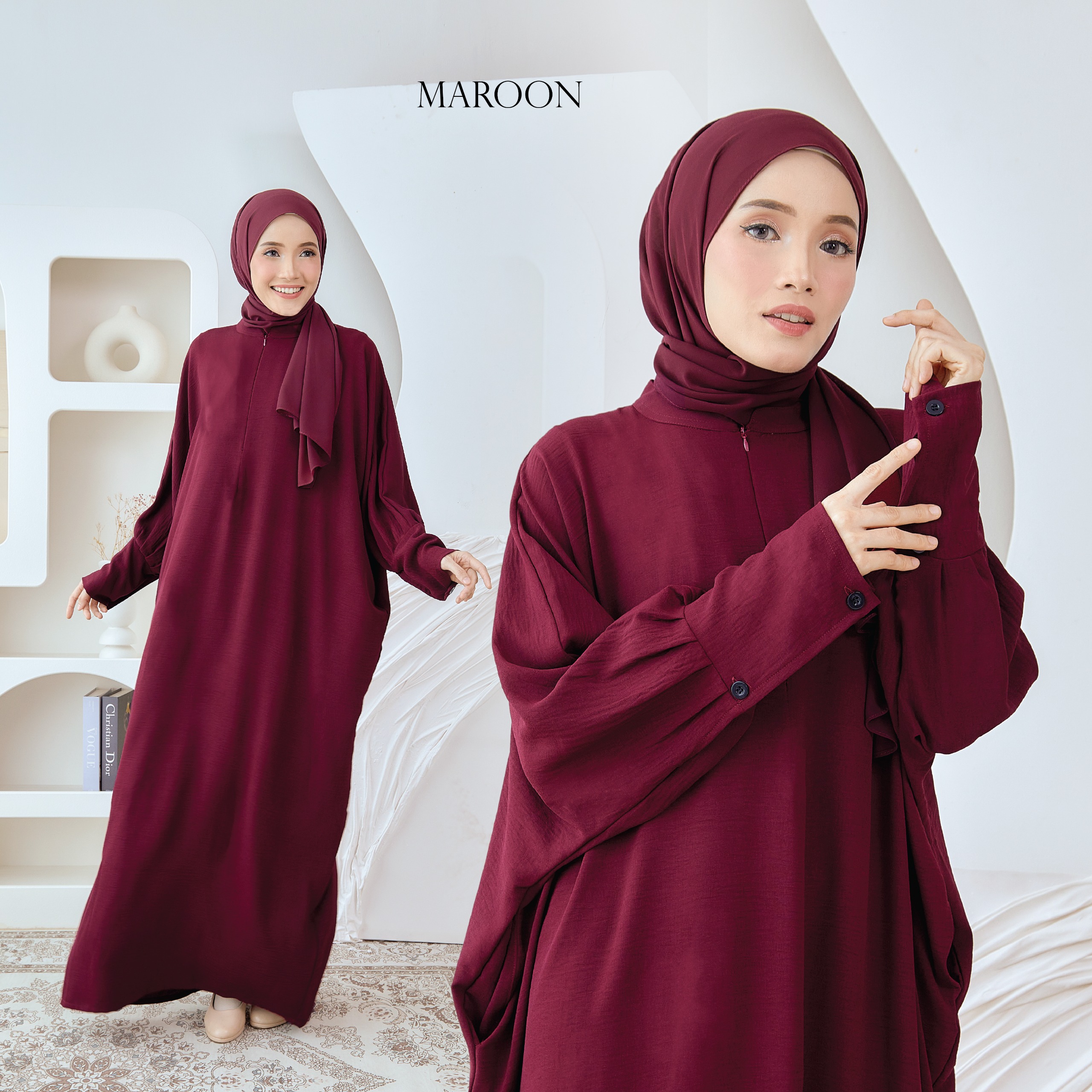 Kaftan Atiya Batwing Maroon - Ameera Aisyah